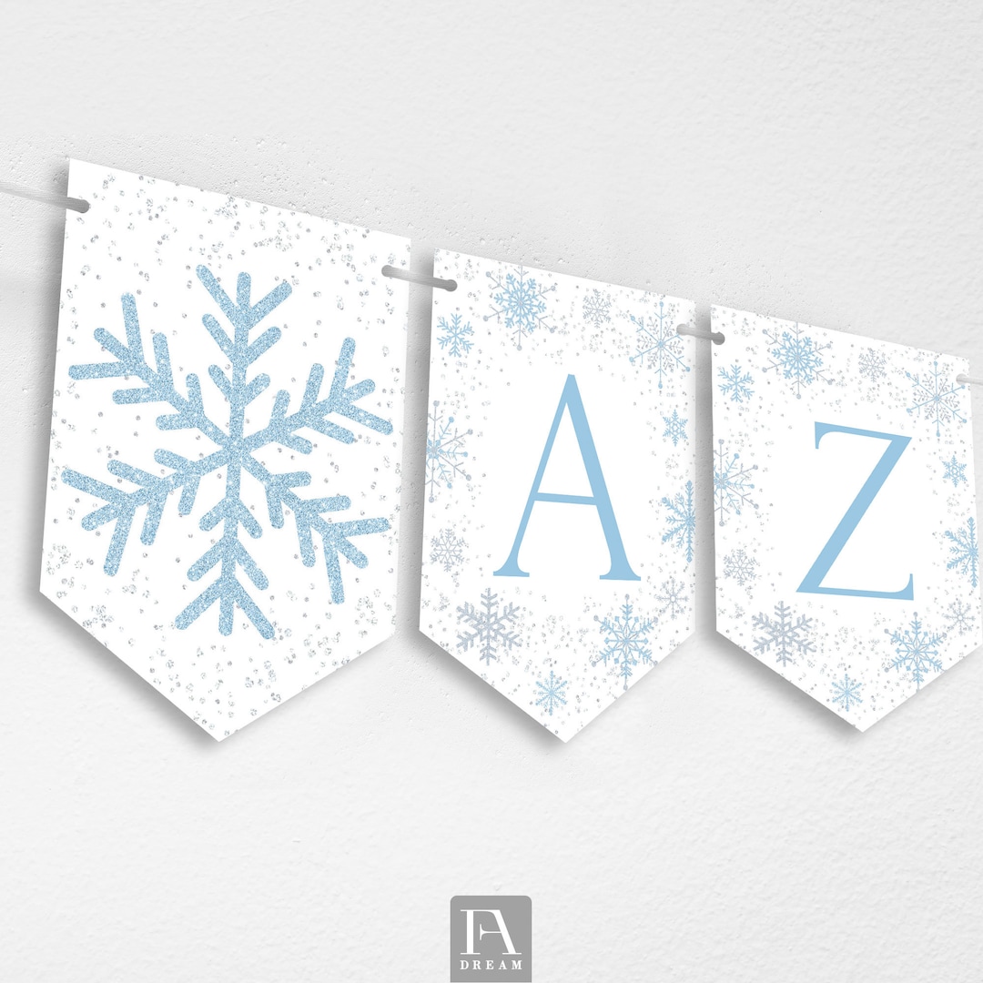 Winter Alphabet A-Z Numbers Symbols Banner, Snow Party Bunting ...