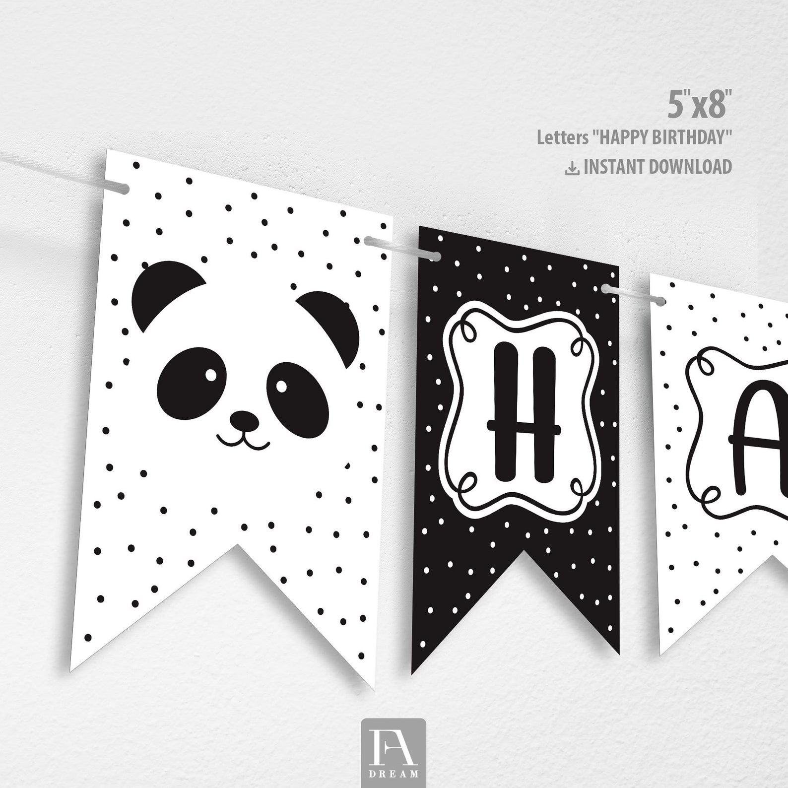 Panda Happy Birthday Banner Panda Banner Panda Birthday - Etsy