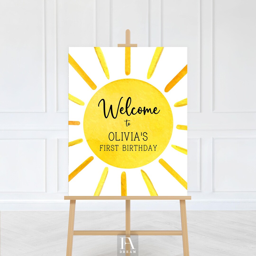 Editable Sun Welcome Sign, Sun Birthday Welcome Sign, Sun Party ...