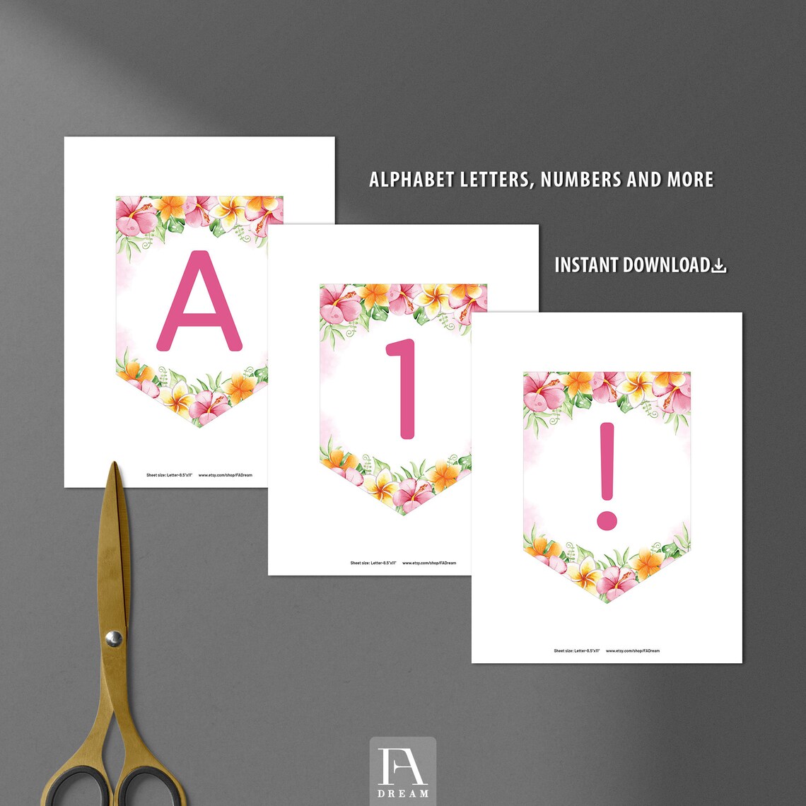 Flamingo Alphabet A-Z Numbers Symbols Banner, Summer Party Bunting ...