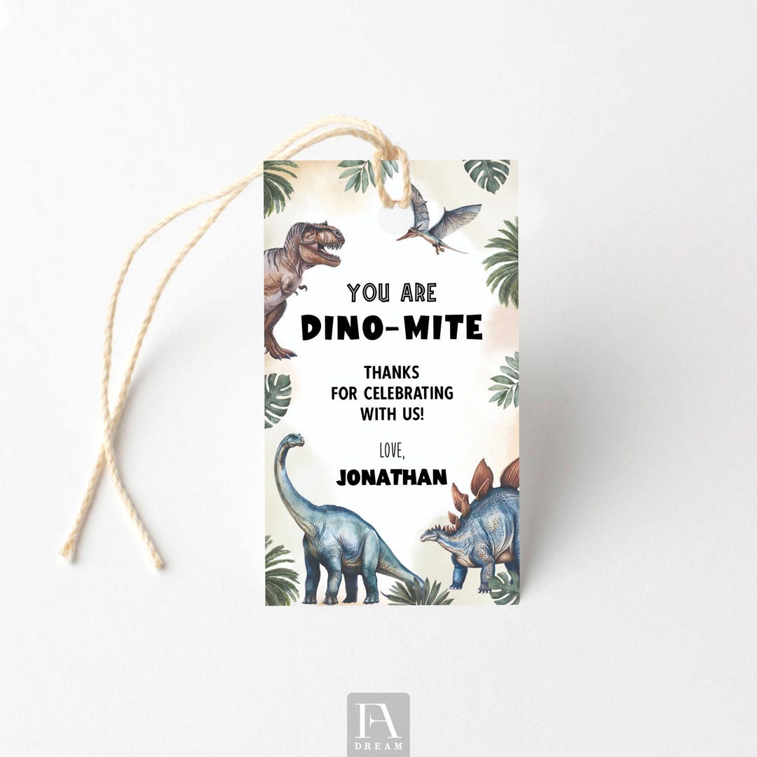 Editable Dinosaur Thank You Tag, Custom Favor Tag for a Dino Birthday ...