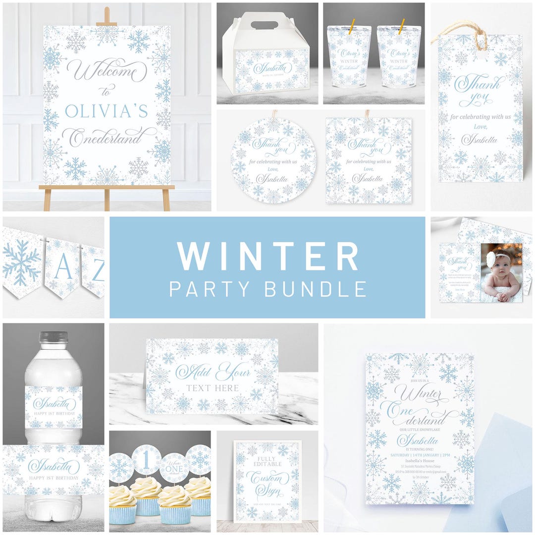 Winter Birthday Party Bundle, Winter Wonderland Party Decor, Snowflake ...