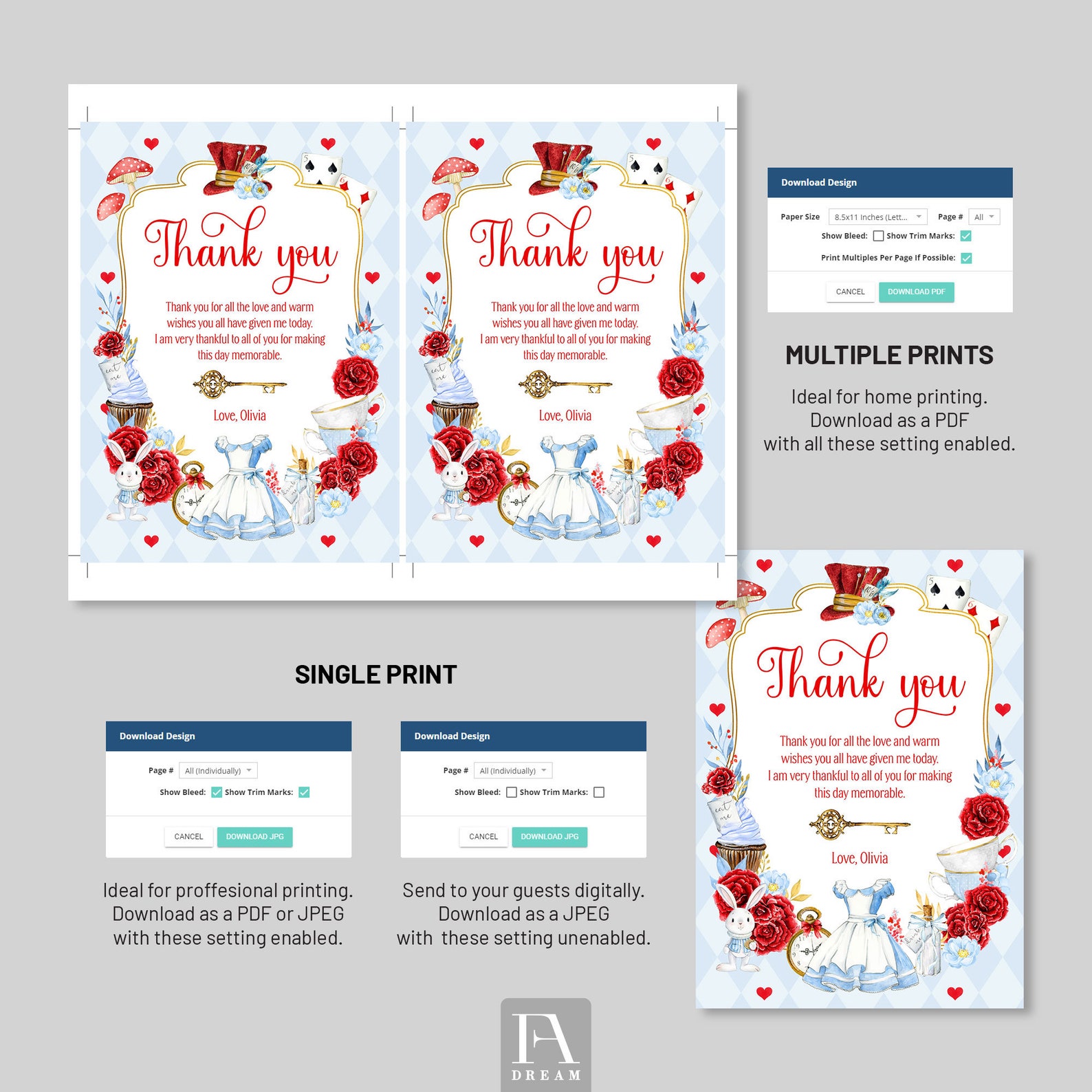 Editable Alice Thank You Template Alice in Wonderland - Etsy