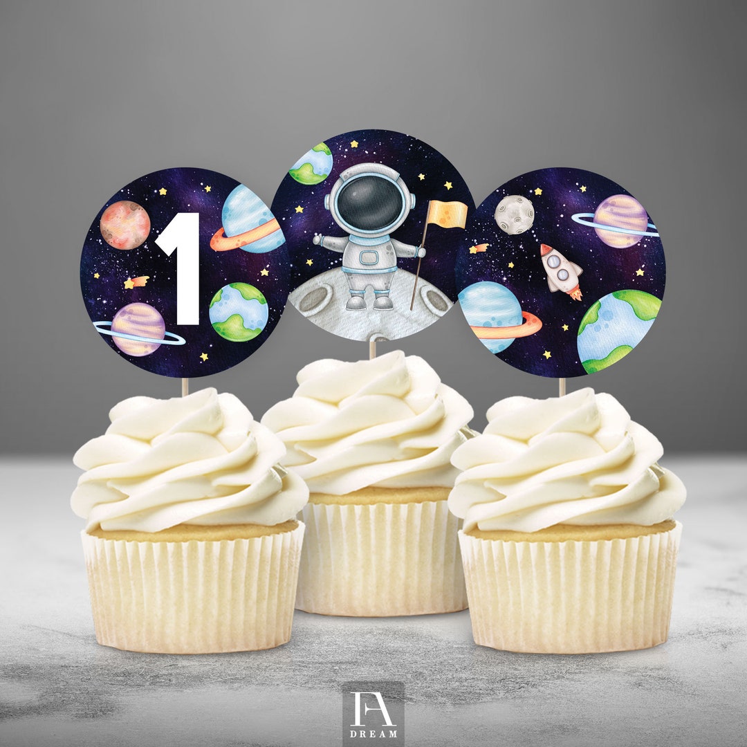 Outer Space Birthday Cupcake Toppers First Trip Around the Sun Favor ...