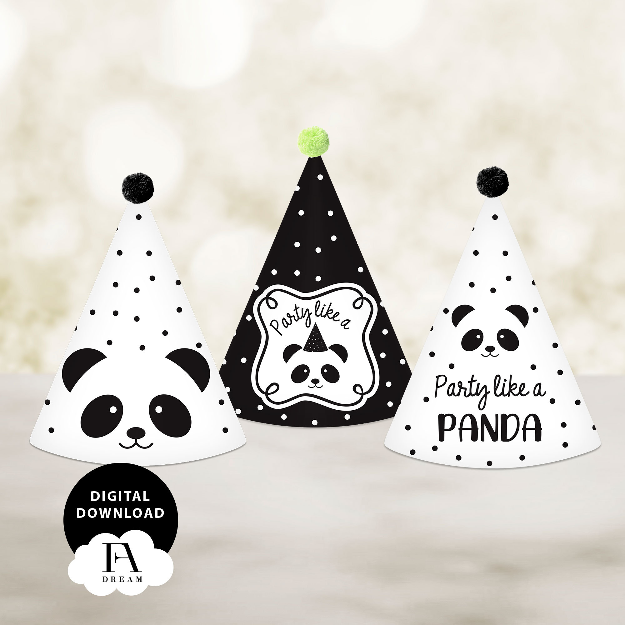 Panda Printable Party Hat, Panda Party Hat, Panda Birthday Party Decor ...