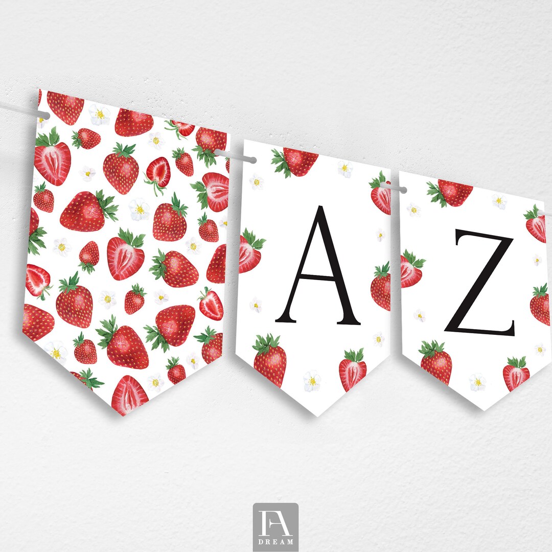 Strawberry Alphabet A-Z Numbers Symbols Banner, Berry First Party ...