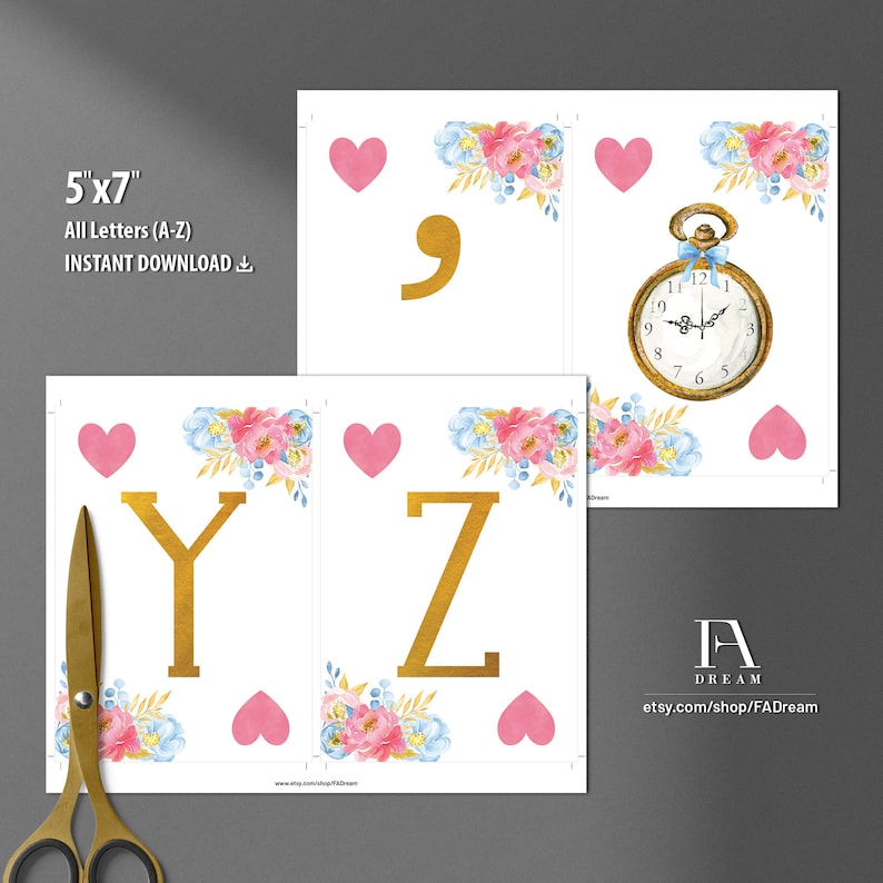 Alice in Wonderland Alphabet A-Z Banner Alice in Wonderland - Etsy