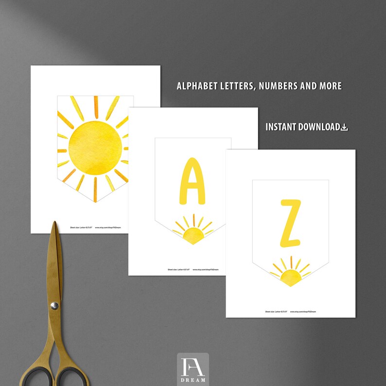 Sun Alphabet A-Z Numbers Symbols Banner, Sun 1st First Birthday Party ...