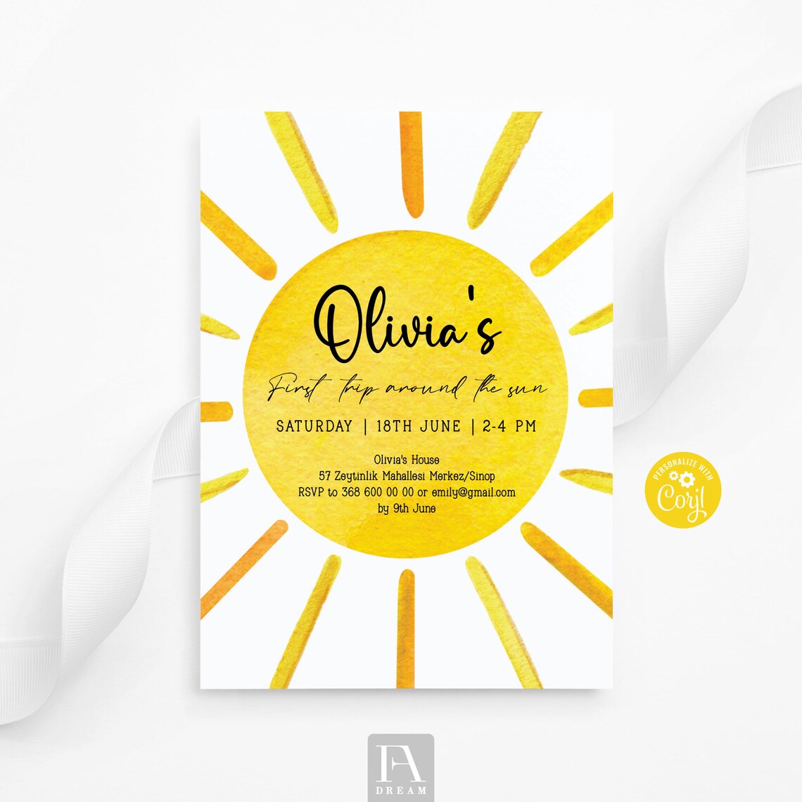 Editable Sun Birthday Invitation Sunshine Birthday Party - Etsy