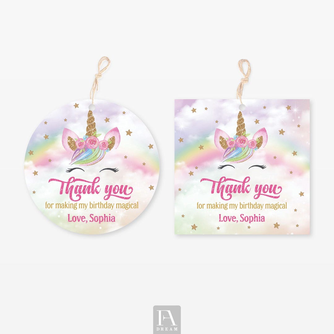 Unicorn Favor Tags Template, Unicorn Flower Birthday Party Thank You ...