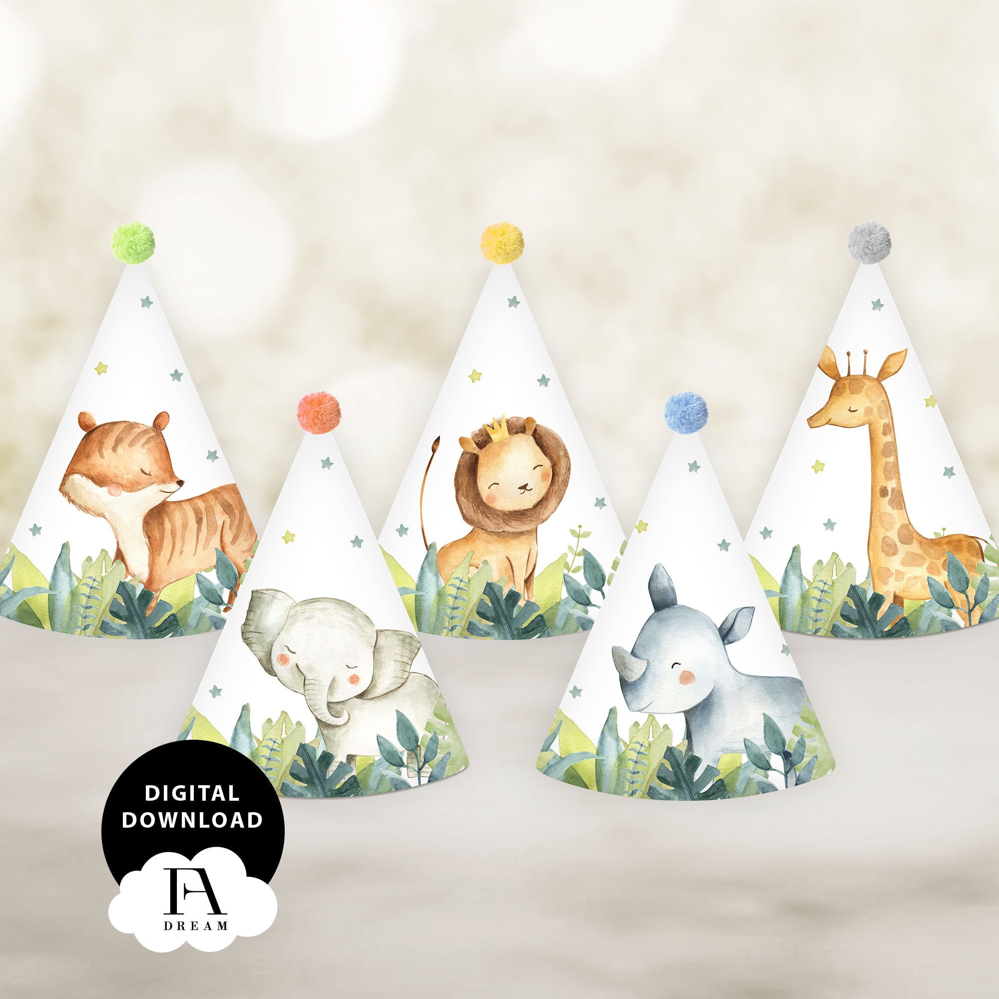 Safari Printable Party Hat, Safari Party Hat, Safari Birthday Party ...