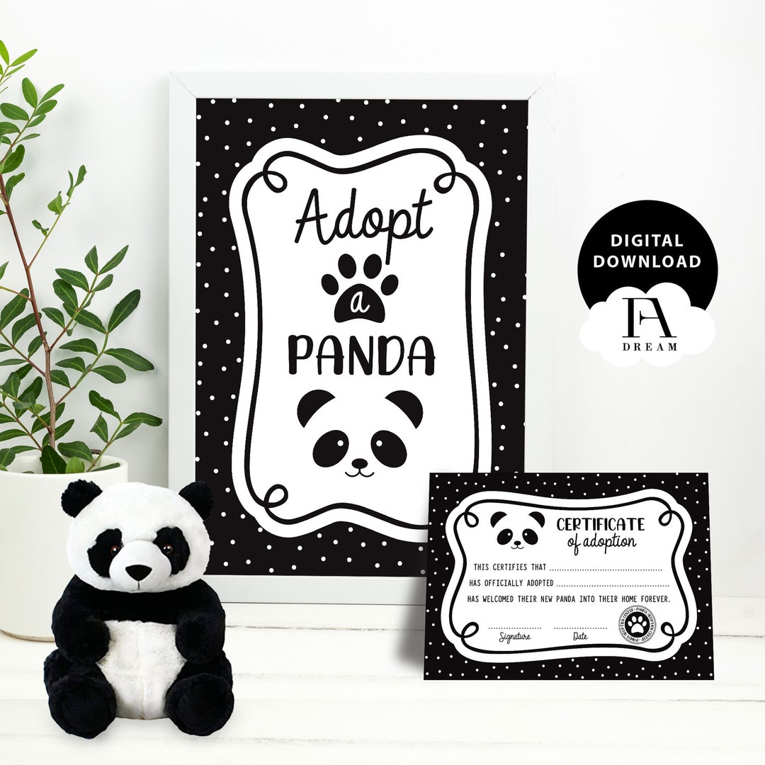 Panda Adoption Certificate, Adopt a Panda Sign, Panda Birthday ...
