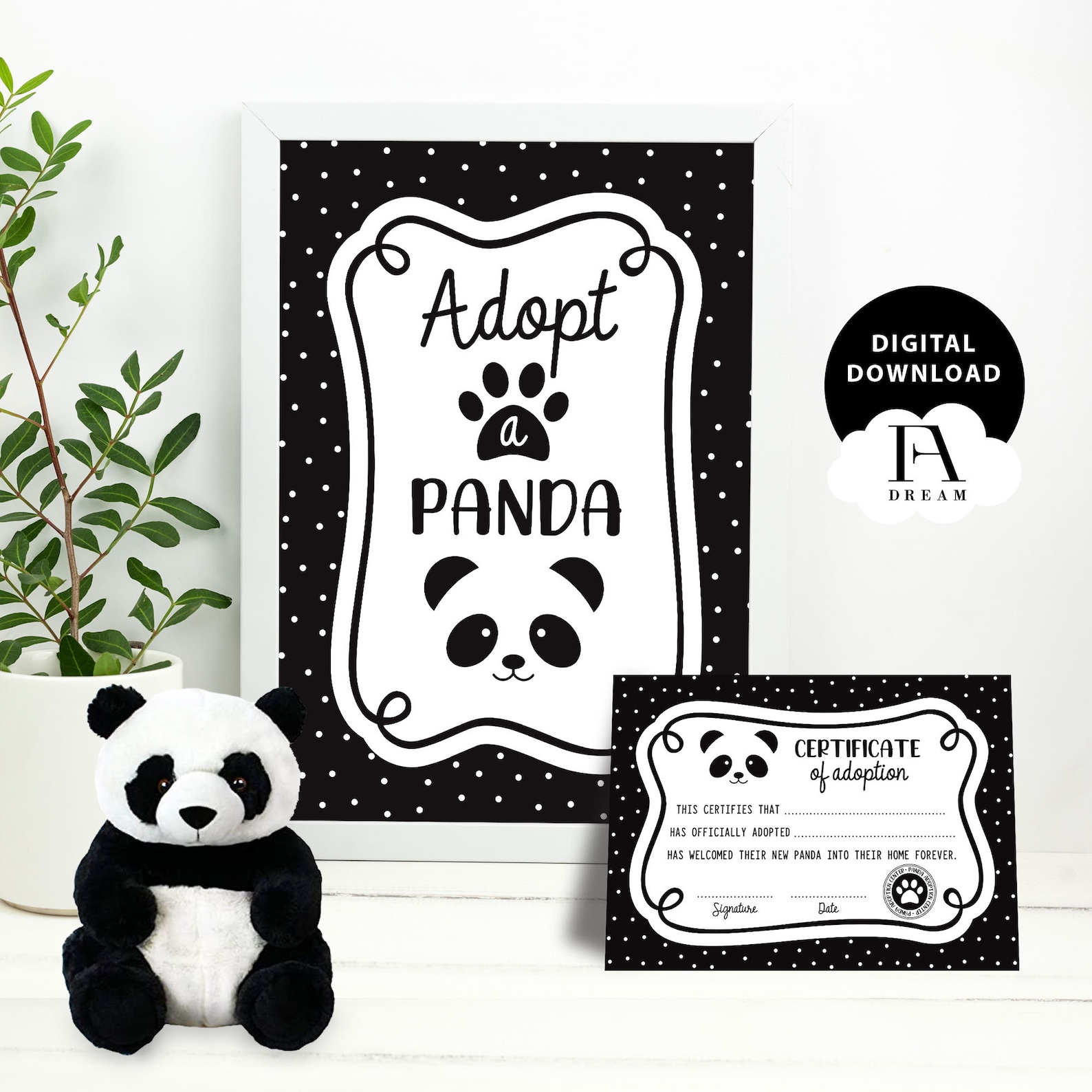 Panda Adoption Certificate, Adopt a Panda Sign, Panda Birthday ...