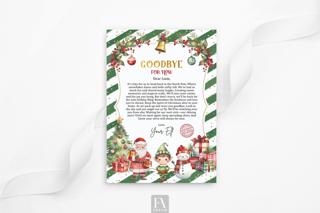 Editable Boy Elf Goodbye Letter Departure Note From Your Elf Christmas ...