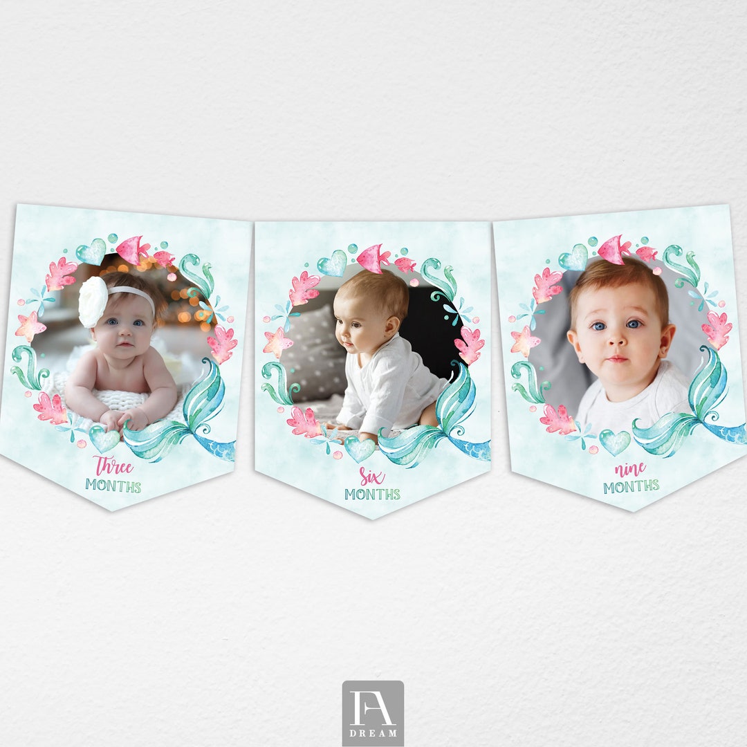 Editable Mermaid Monthly Photo Banner, Summer Under the Sea Birthday ...