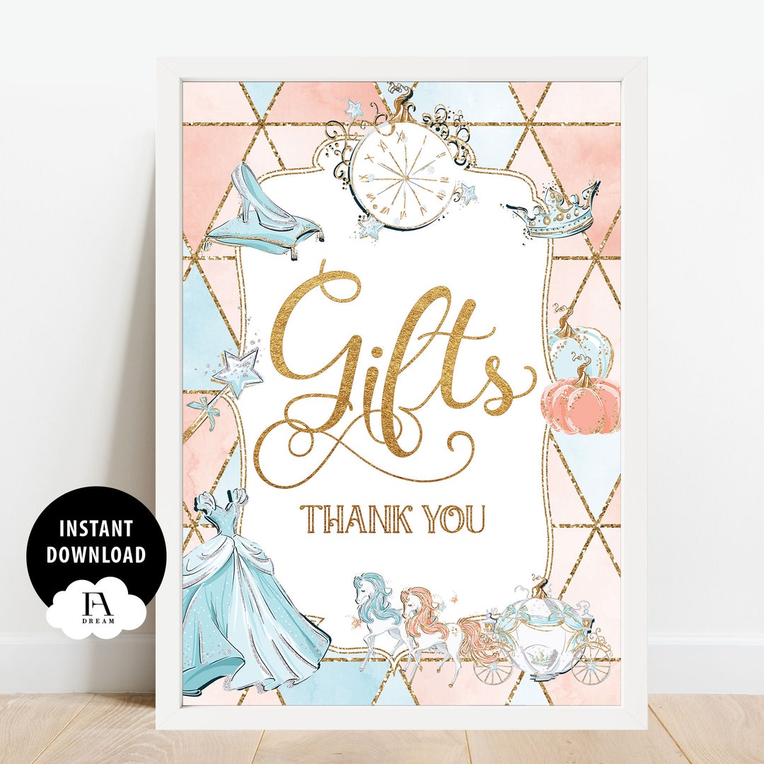 Gifts Birthday Sign, Princess Party Decors, Party Signs, Gifts Sign ...