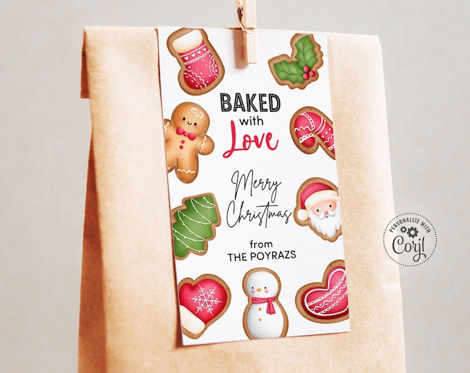 Baked With Love Gift Tag Editable Merry Christmas Cookies Favor Tag ...