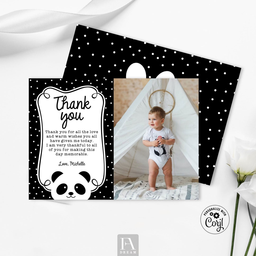 Editable Panda Thank You Card Template, Wild One Birthday Party Thank ...