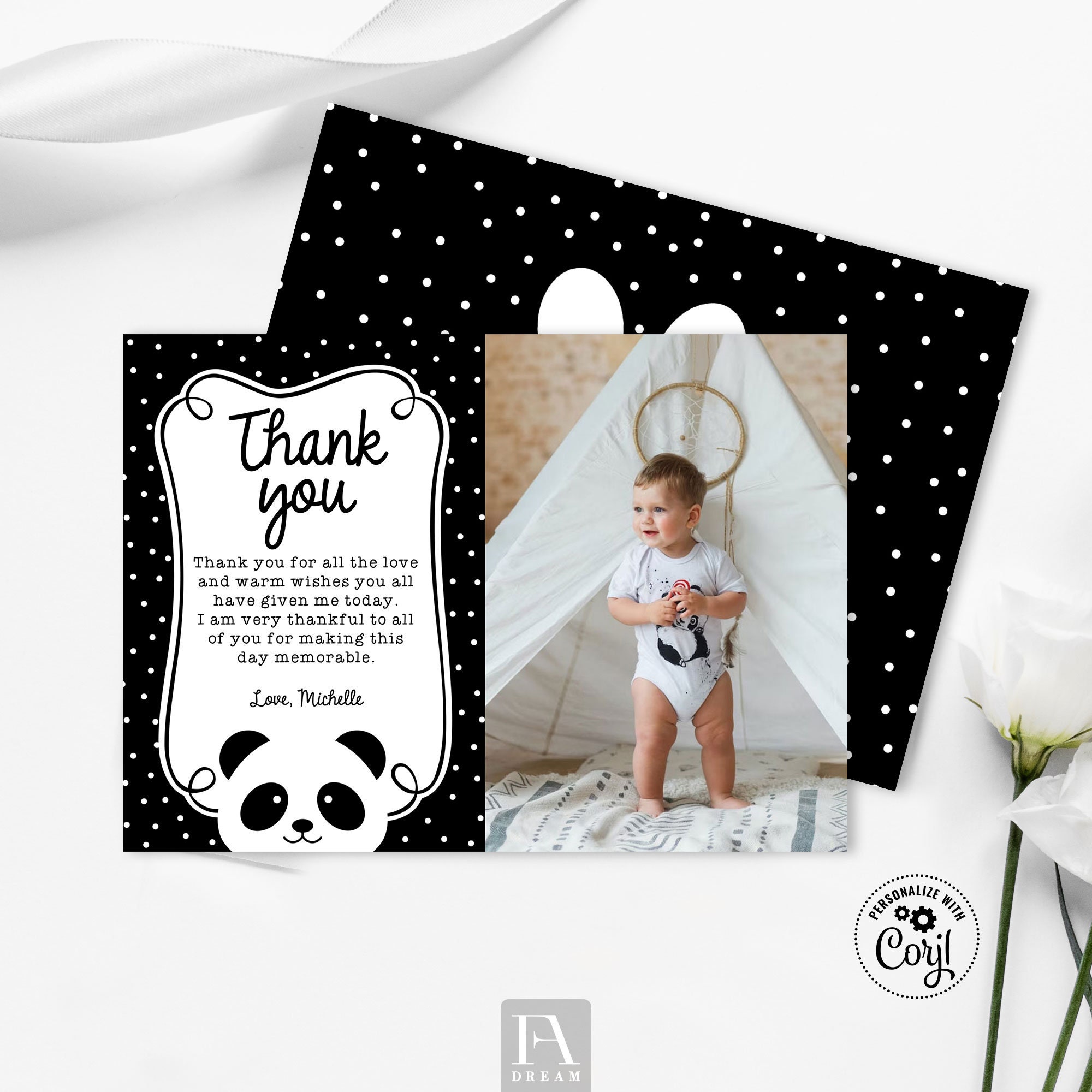 Editable Panda Thank You Card Template Wild One Birthday - Etsy