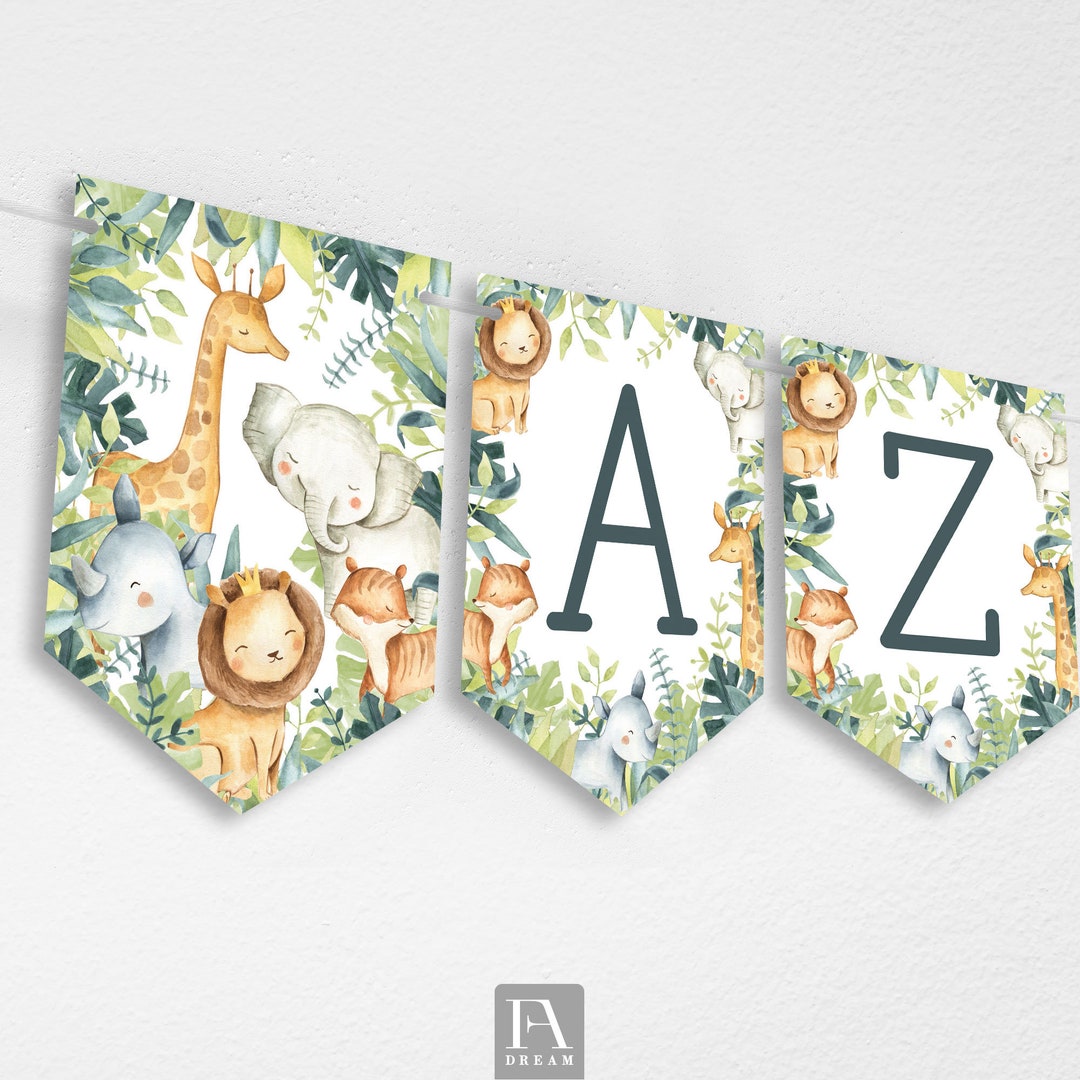 Safari Banner, Jungle Bunting, Wild Animal Flags, Custom Printable ...
