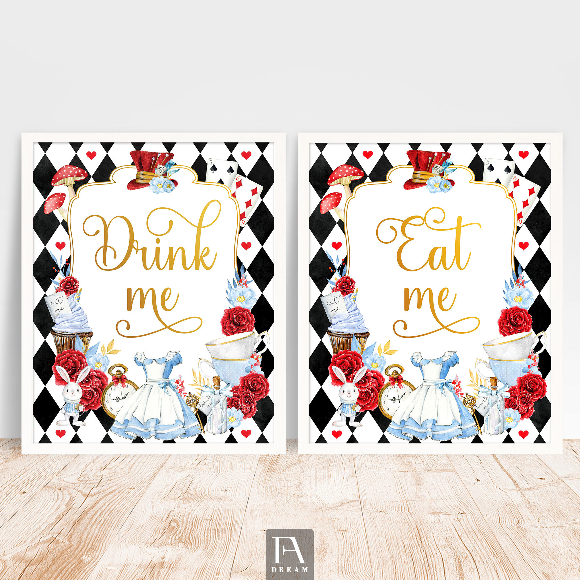 Alice in Wonderland Party Drink Me Eat Me Signs Alice Mad Tea Party ...