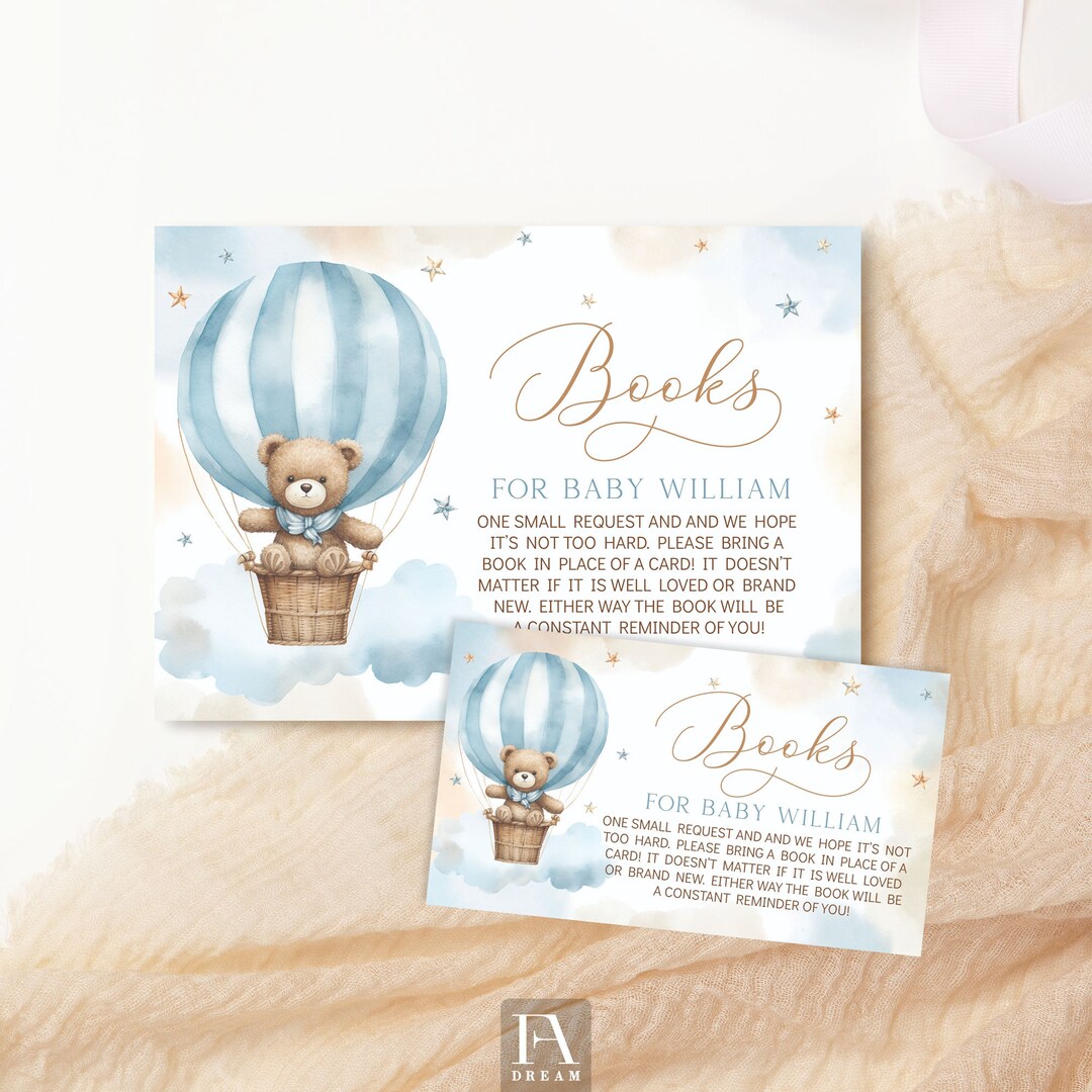 Editable Bear Baby Boy Shower Books for Baby Card Template, Bear Baby ...