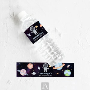 Editable Outer Space Water Bottle Label Template, Galaxy Astronaut ...