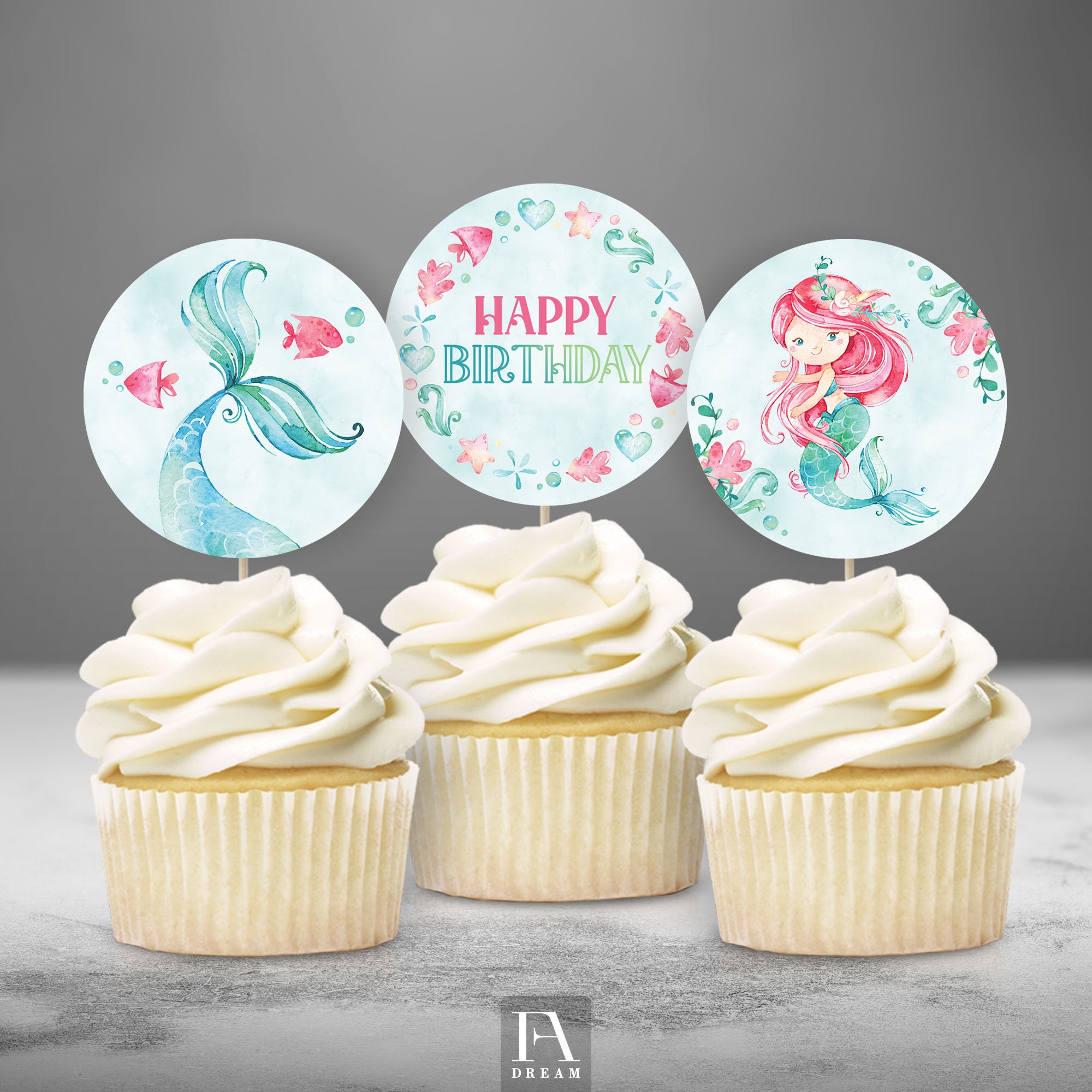 Mermaid Cupcake Topper Printable, Under the Sea Birthday Party ...