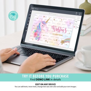 Unicorn Gable Box Label Template, Editable Unicorn Rainbow Girl First ...