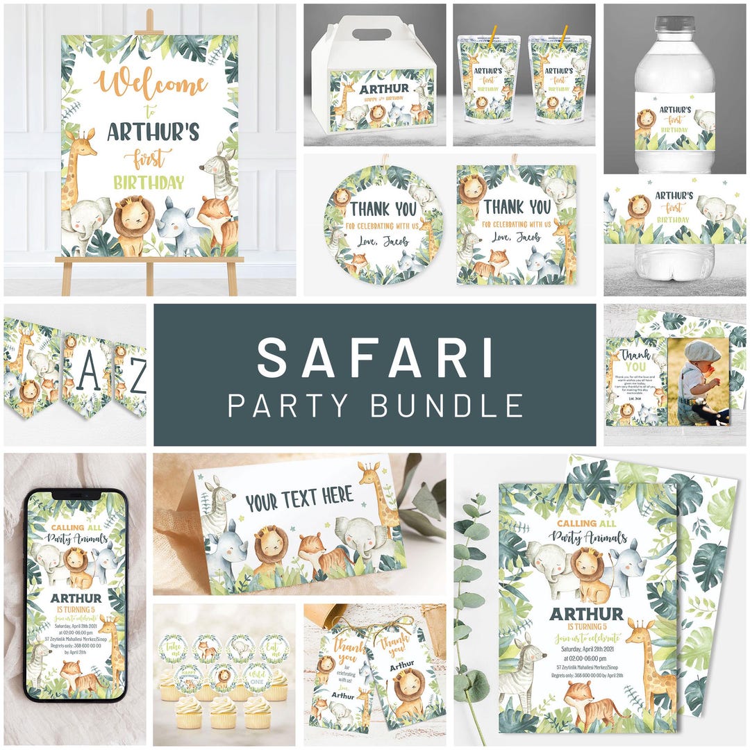 Safari Birthday Bundle - Jungle Theme Party Decor, Custom Printables ...