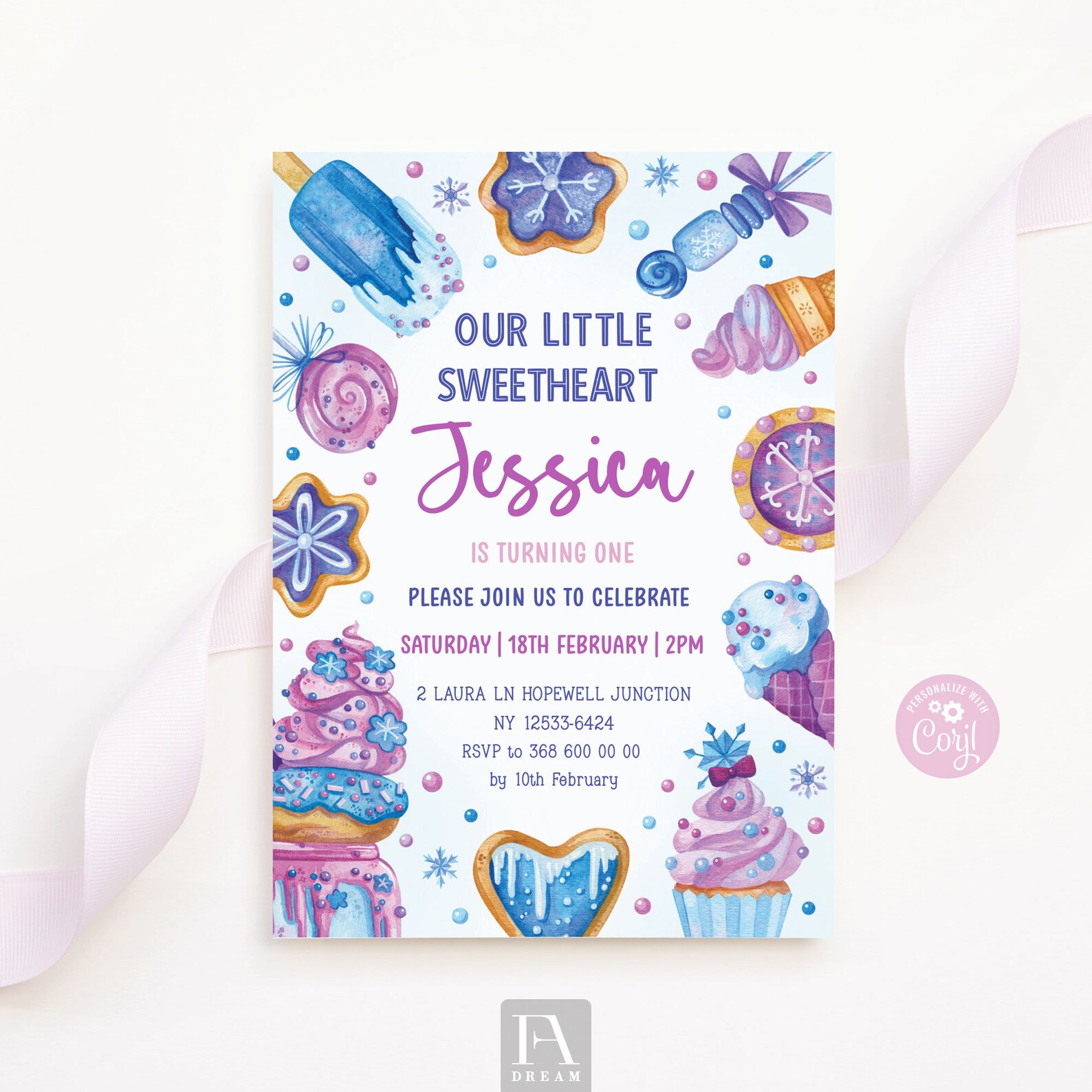Editable Winter Birthday Invitation, Sweet Birthday Party Invite, Girl ...
