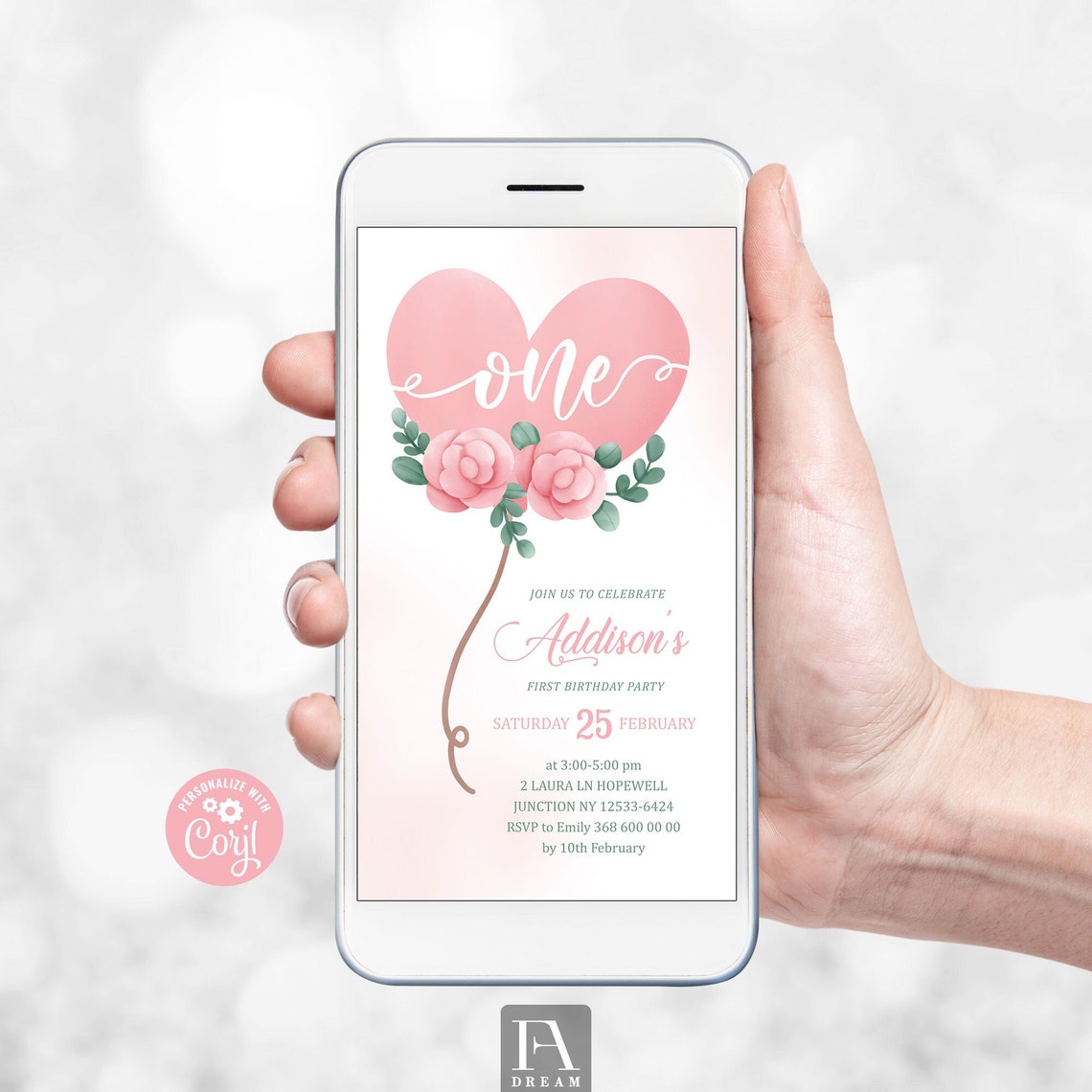 Electronic Heart Birthday Invitation Heart Balloon Evite - Etsy