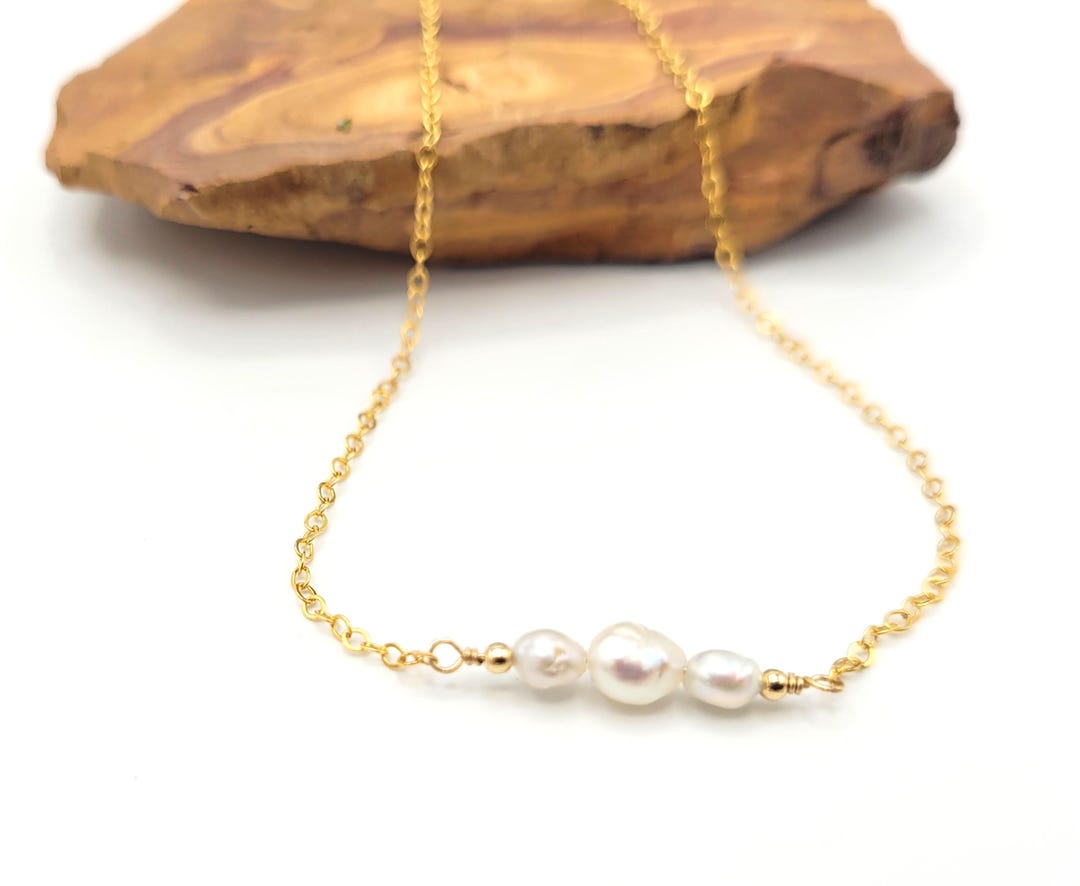 Gold Filled 3 Baroque Pearl Necklace – Dainty Everyday Jewelry - Etsy