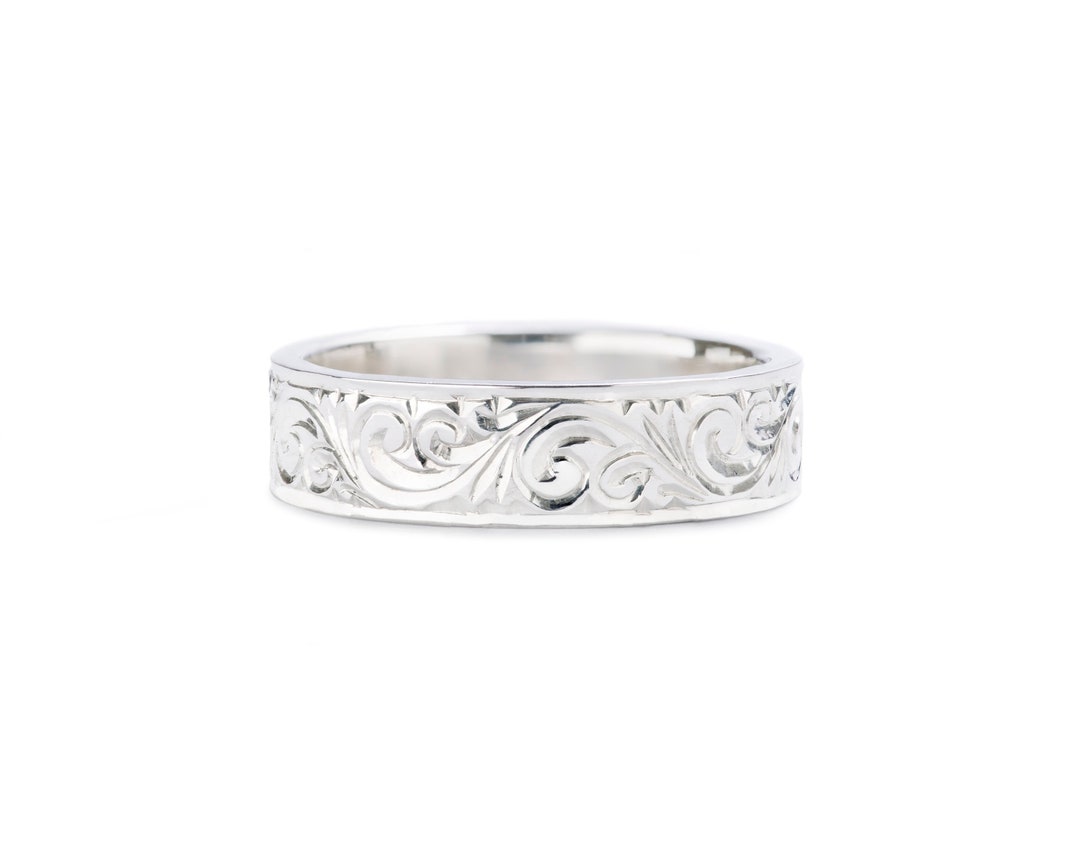 Wedding Ring, Hand Engraved Scroll Patterned Wedding Band, Hand Made ...