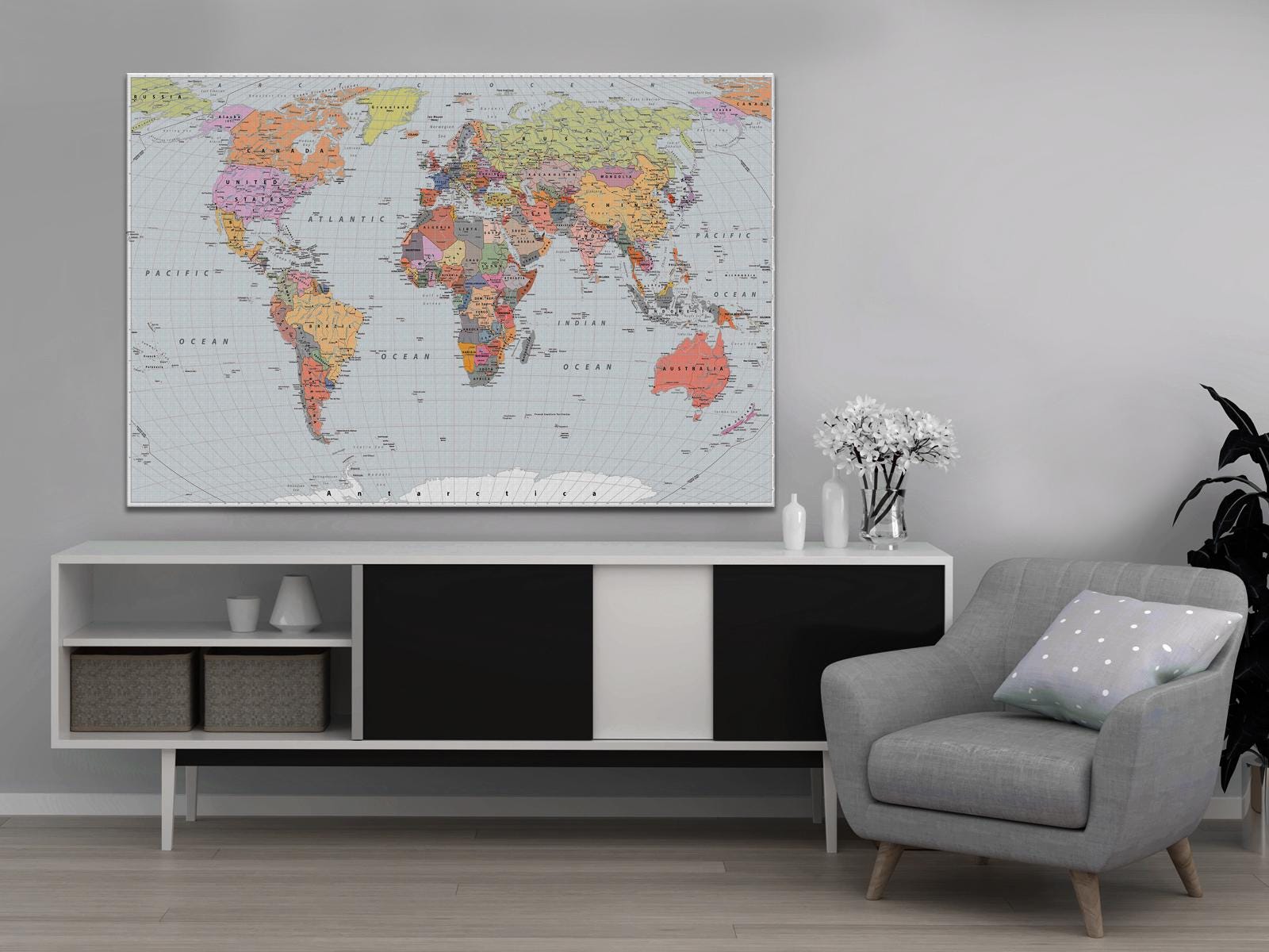 World Map High-resolution Detailed Wall Art, Wall Hangings, Home Decor ...