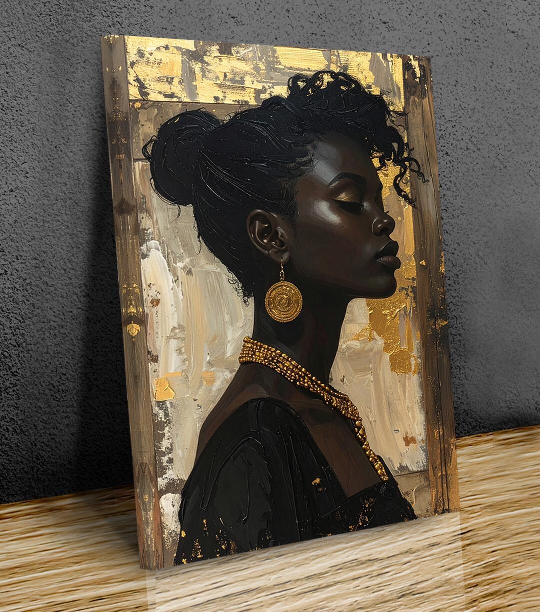 Elegant African Woman Profile - Abstract Gold Canvas Wall Art - Etsy