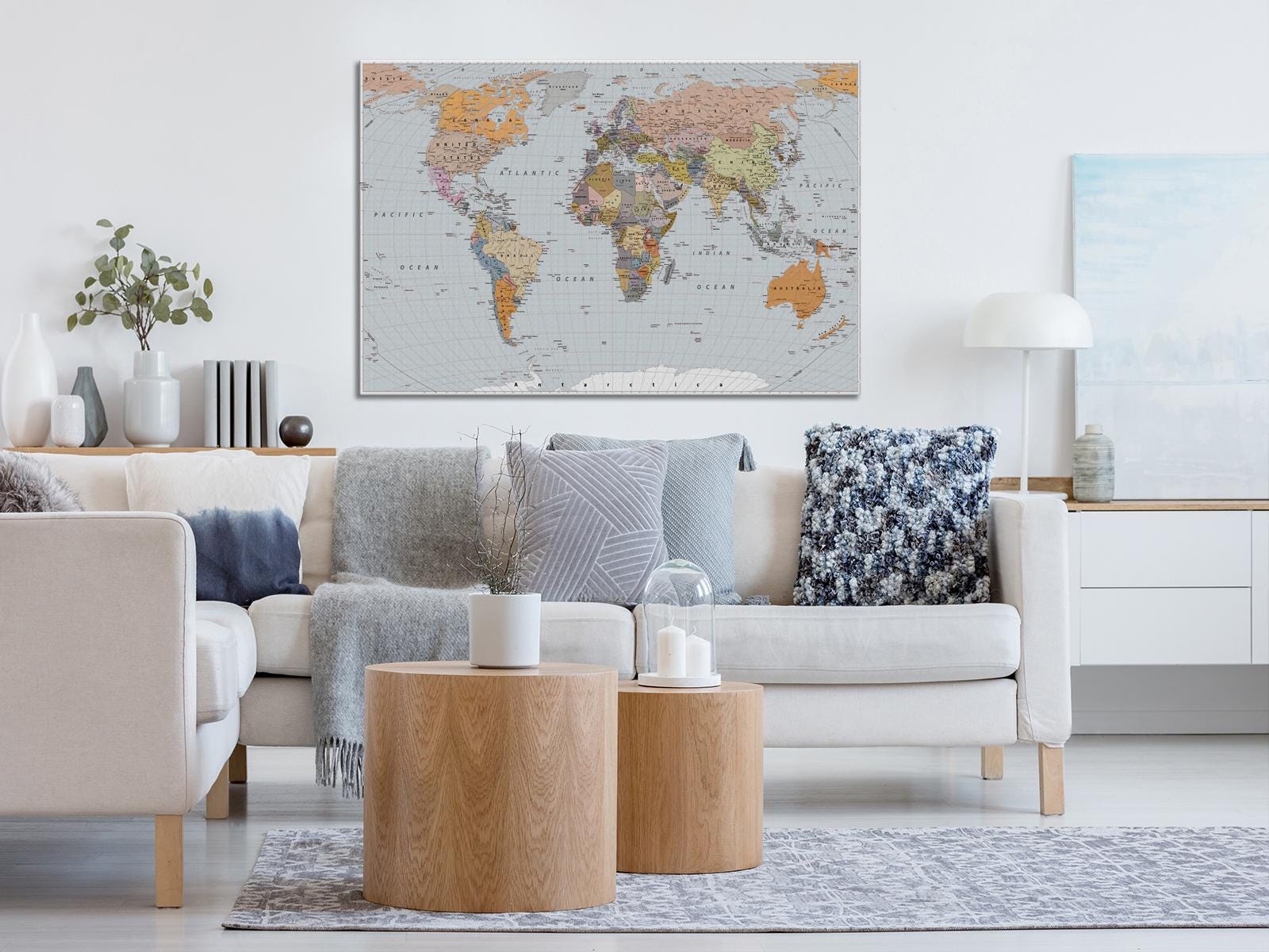 World Map High-resolution Detailed Wall Art, Multicolour, Wall Hangings ...