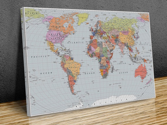 World Map High Resolution Detailed Wall Art Wall Hangins - Etsy