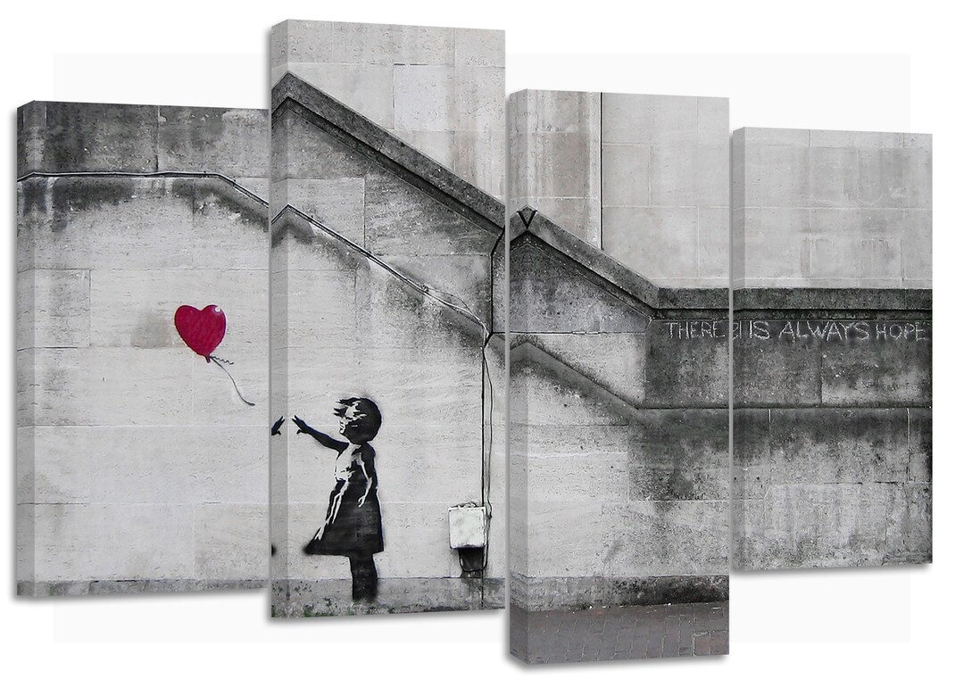 Banksy There is Always Hope Balloon Girl Set of 4 Framed Split Canvas ...