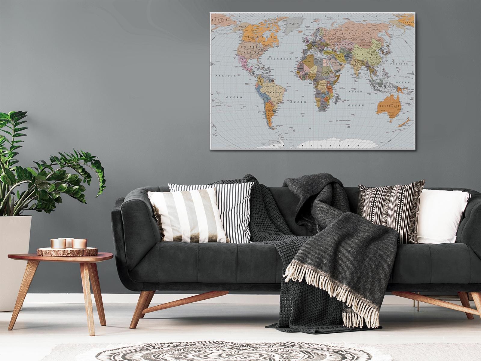 World Map High-resolution Detailed Wall Art, Multicolour, Wall Hangings ...