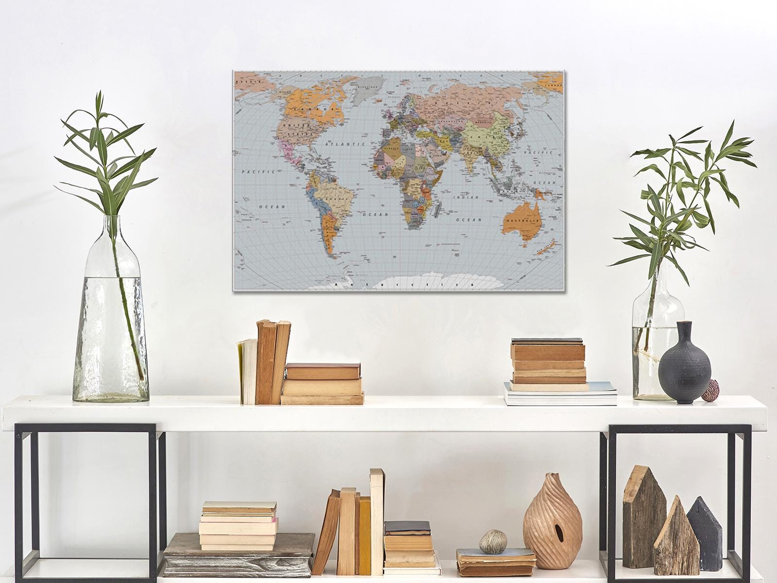 World Map High-resolution Detailed Wall Art, Multicolour, Wall Hangings ...