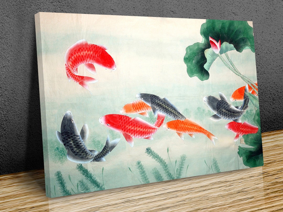 Koi Fish ,ink and Wash Technique, Japanese Art , Asian Art Wall Art ...