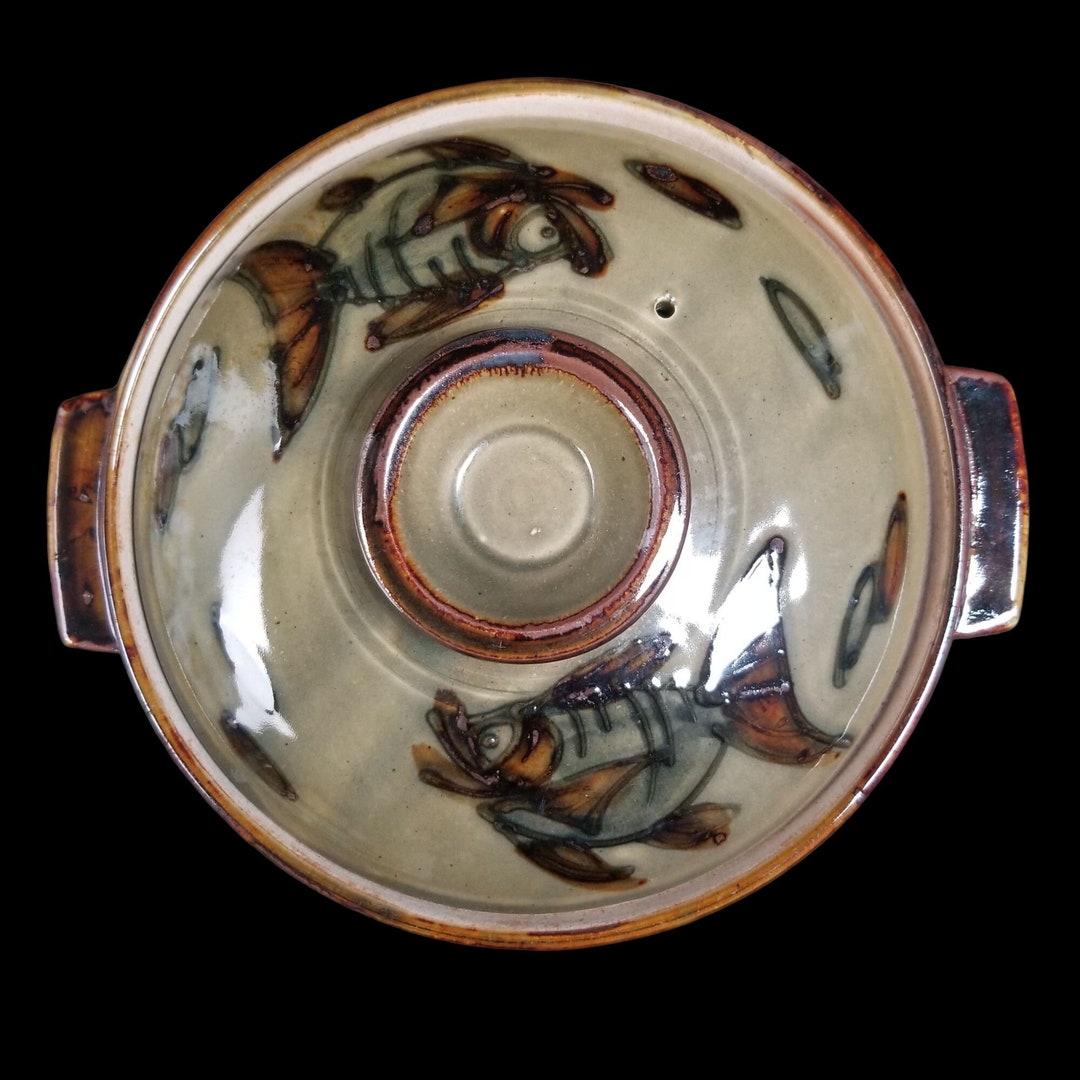 Embossed Fish Crock Bowl Lid Cabin Dinner Table Decor Fisherman Kitchen ...