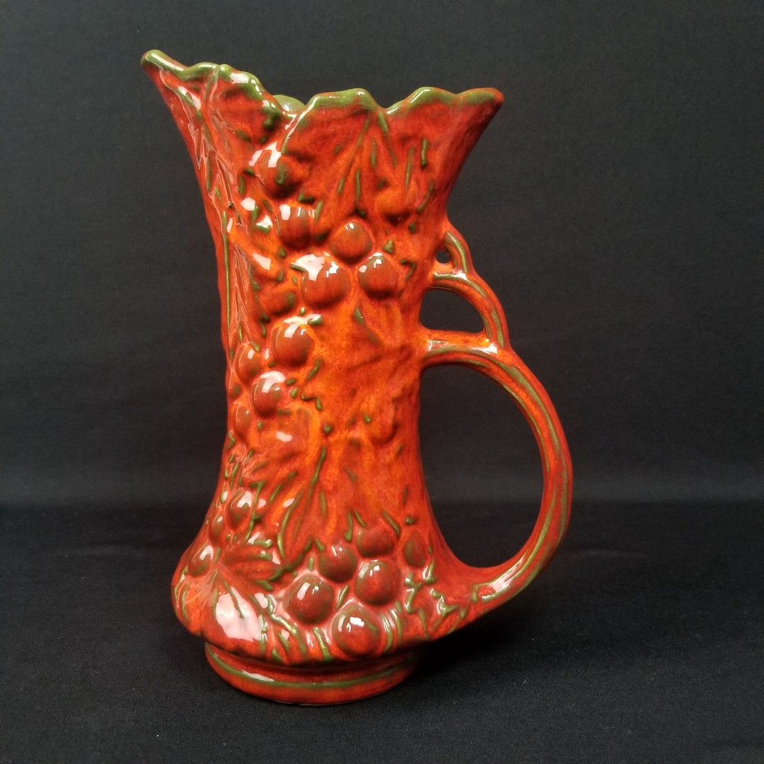 Mccoy ? Pottery Ewer Pitcher Vase 641 USA Orange Red Green - Etsy