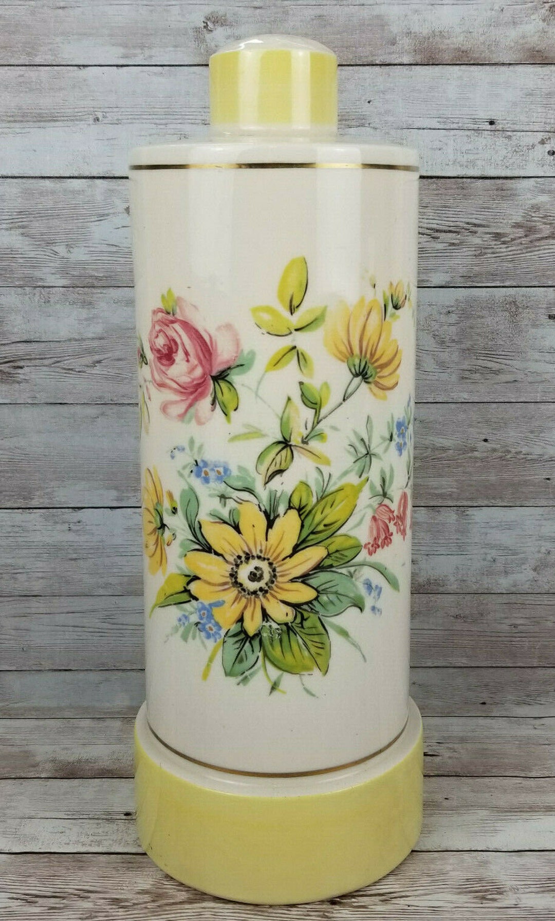 14 Tall Floral Lamp Base Only Cream Yellow Gold Flowers Lamp Project No ...