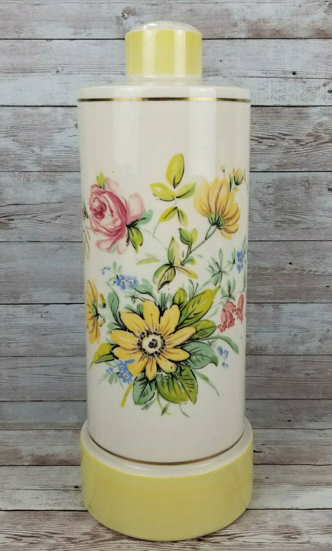 14 Tall Floral Lamp Base Only Cream Yellow Gold Flowers | Etsy