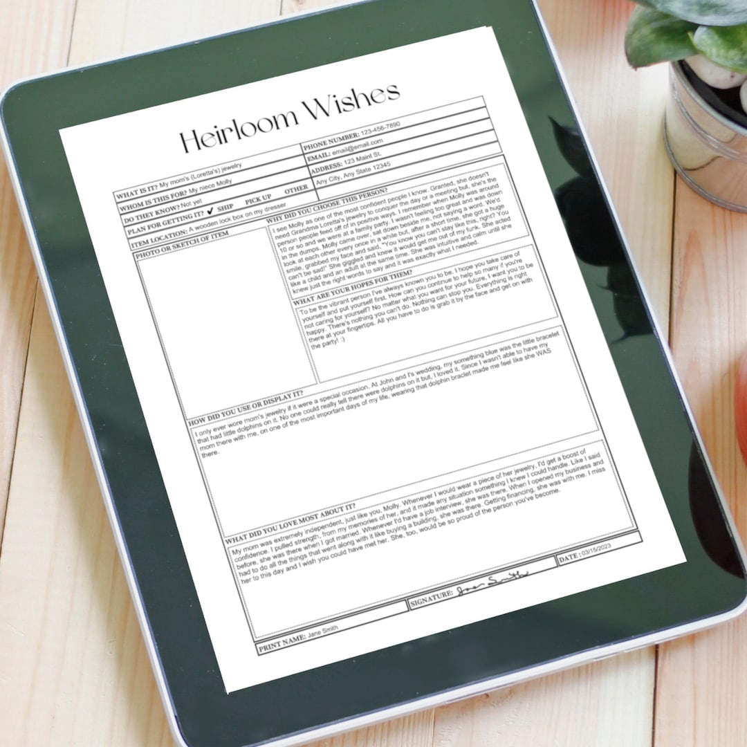 PDF Printable & Fillable Inheritance Heirloom Documentation - Helps ...