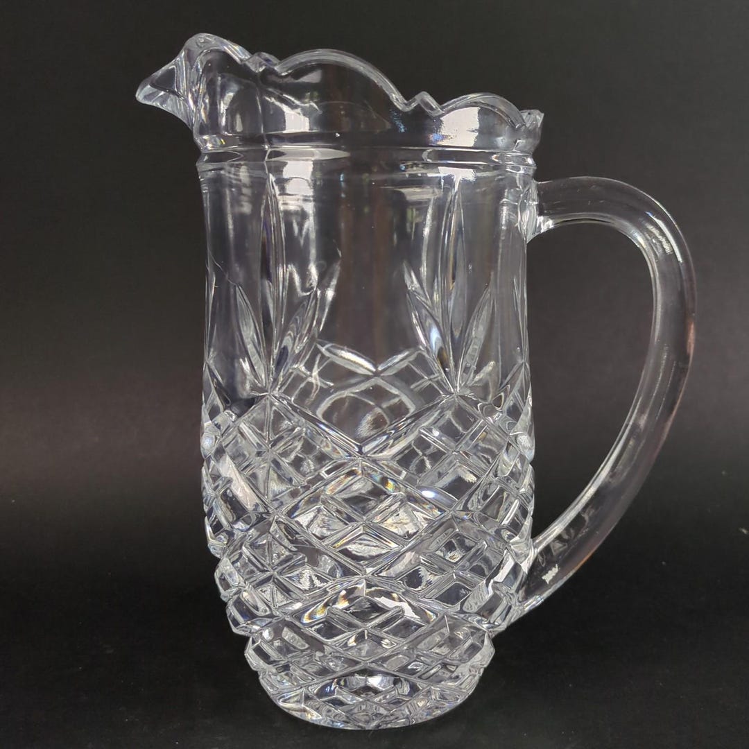 Heavy Clear Glass Drinking Pitcher 32 Oz Pineapple Design Lead Crystal ...