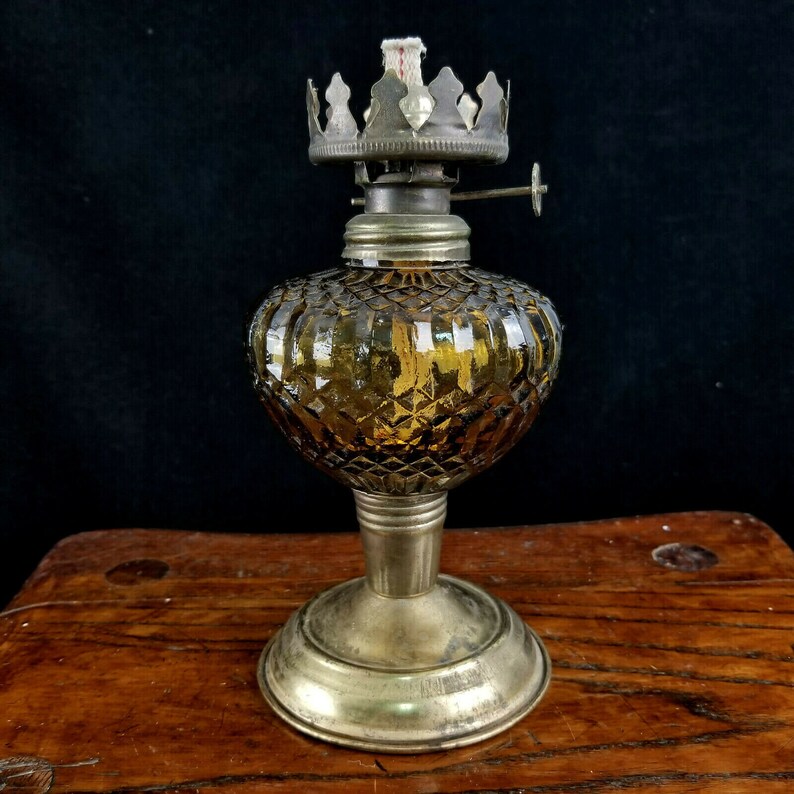 Miniature Hurricane Oil Lamp Amber Orange Font 7 1/2 - Etsy