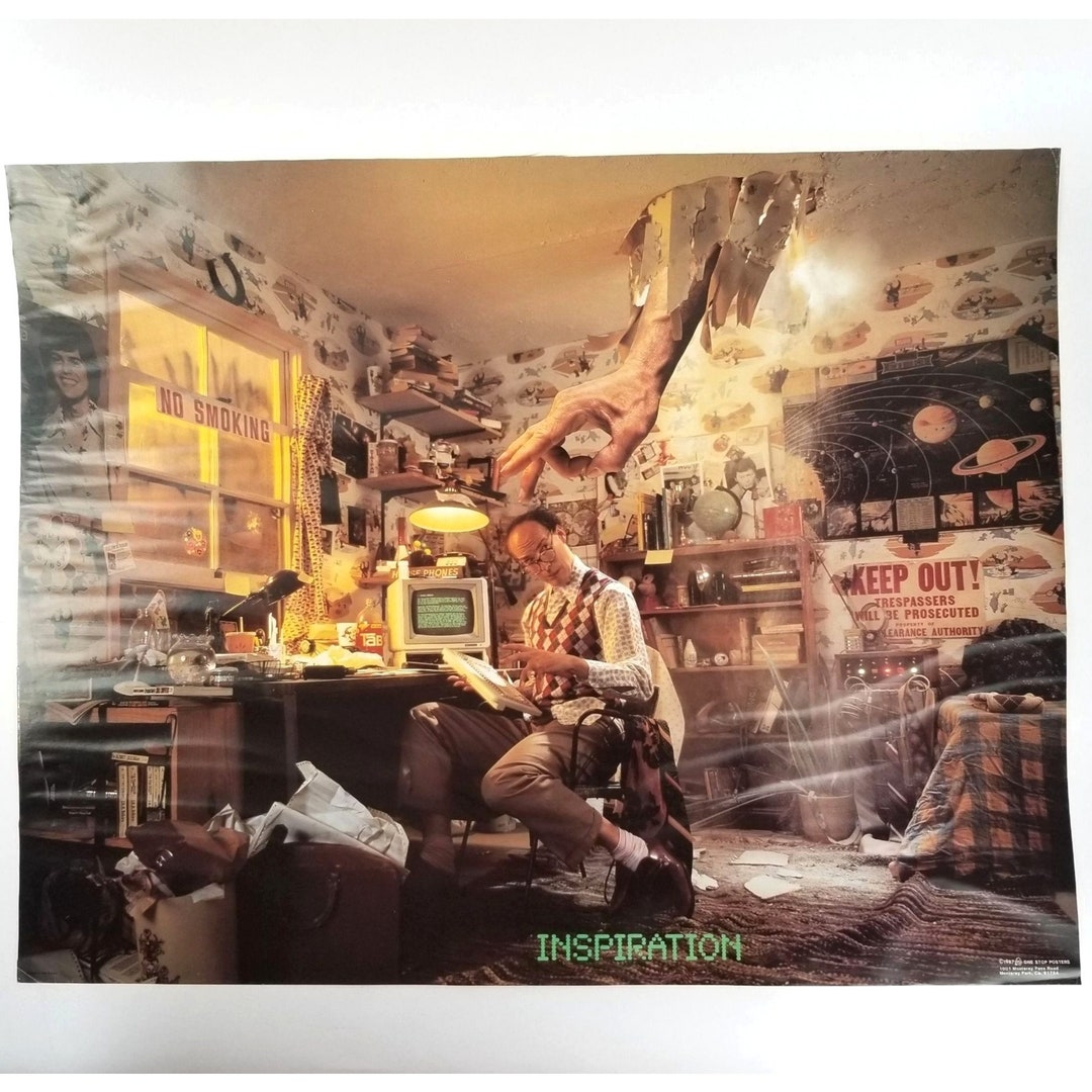 1980s Techy Nerd Poster Hand Coming Through Ceiling Flicking - Etsy